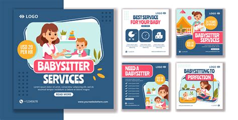 베이비 시터 또는 유모 서비스 소셜 미디어 게시물 플랫 만화 손으로 그린 템플릿 배경 그림 가족에 대한 스톡 벡터 아트 및 기타 이미지 가족 공부 교사 교육 관련