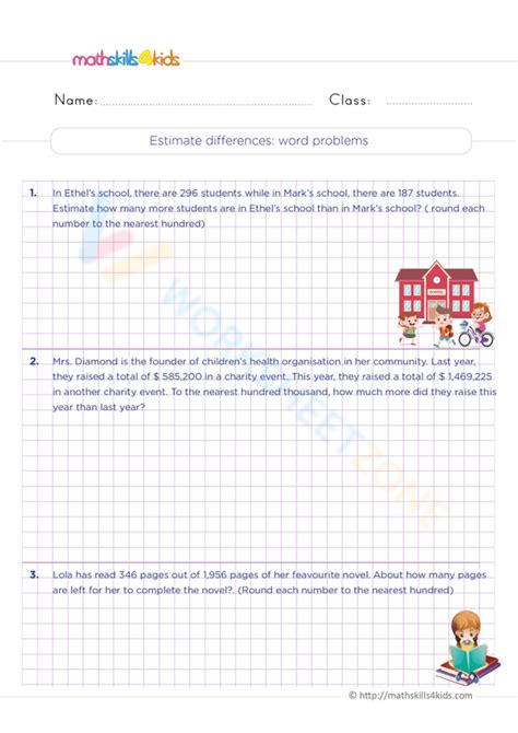 Estimating Differences Word Problems Worksheet
