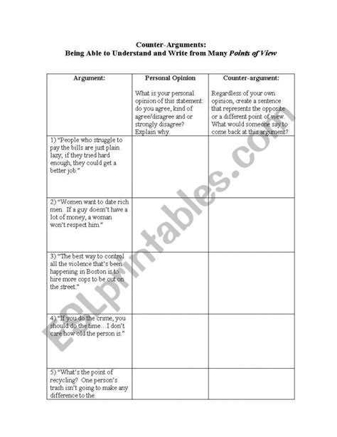 argument writing counter arguments worksheets 99worksheets