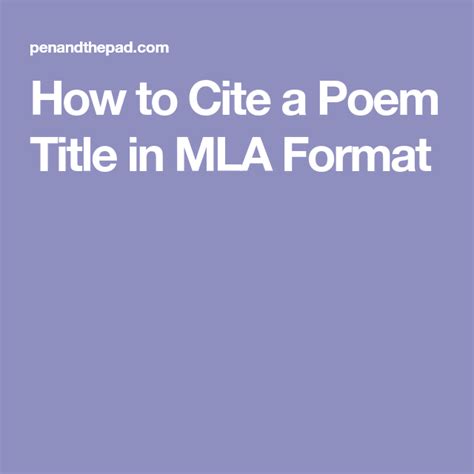 How To Cite A Poem Title In MLA Format Poem Titles Poems Mla Format