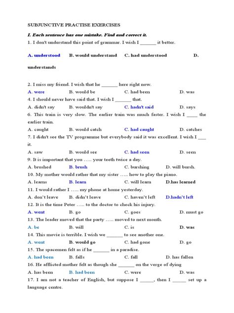 Subjunctive Practise Exercise Pdf