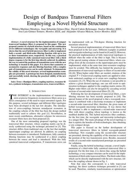 Pdf Design Of Bandpass Transversal Filters Employing A Novel Hybrid