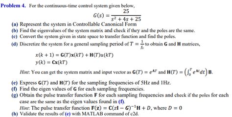 Solved Problem 4 For The Continuous Time Control System