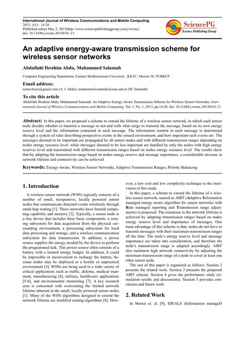 Pdf An Adaptive Energy Aware Transmission Scheme For Wireless Sensor Networks