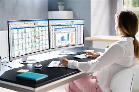 data analyst woman using spreadsheet stock image image of analyst