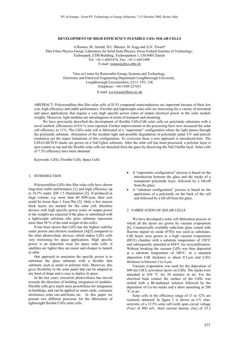 Pdf Development Of High Efficiency Flexible Cdte Solar Cells