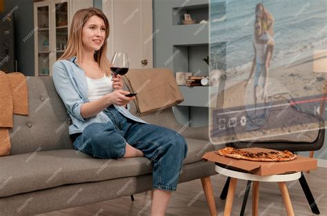 Premium Photo Full Shot Woman Looking At Floating Screen Premium Photo Full Shot Woman Looking At Floating Screen