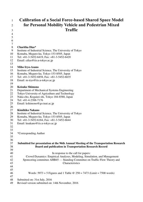 Pdf Calibration Of A Social Force Based Shared Space Model For Personal Mobility Vehicle And