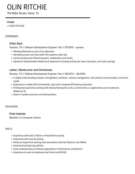 Software Development Engineer Test Resume Samples Velvet Jobs
