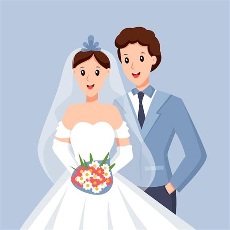 신부 및 신랑 웨딩 캐릭터 디자인 일러스트 프리미엄 벡터