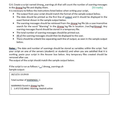 Solved Q4 Create A Script Named Dmesgwarningssh That Will