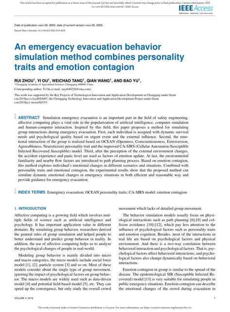 Pdf An Emergency Evacuation Behavior Simulation Method Combines Personality Traits And Emotion
