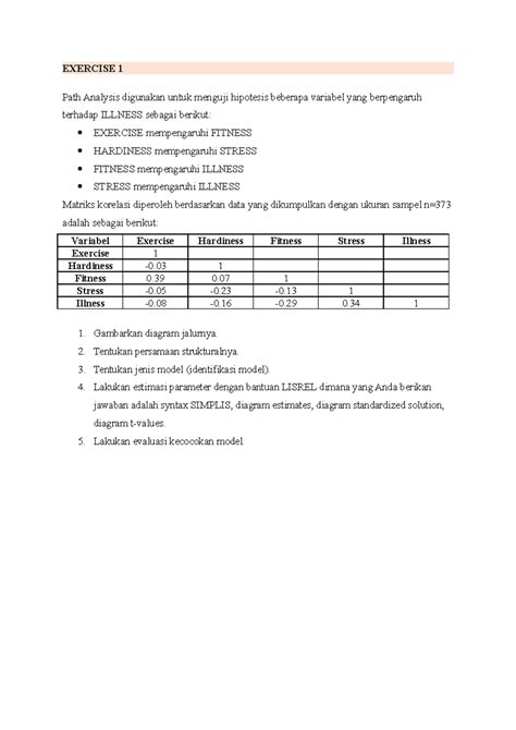 Structural Equation Modeling Sem Menggunakan Lisrel Exercise 1 Path
