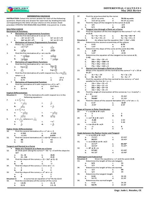 Differential Calculus 1 May 2021 Review Pdf Tangent Derivative