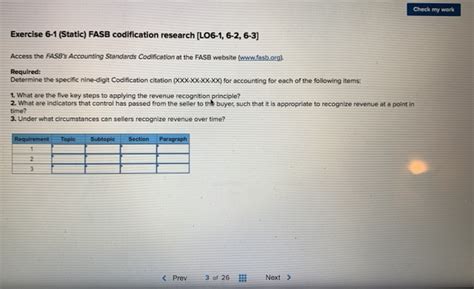 Solved Check My Work Exercise 6 1 Static FASB Codification Chegg Com