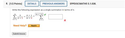 Solved Write The Following Expression As A Single Summation