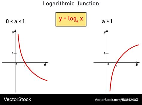 Logarithmic Function Formula And Two Red Graphs Vector Image