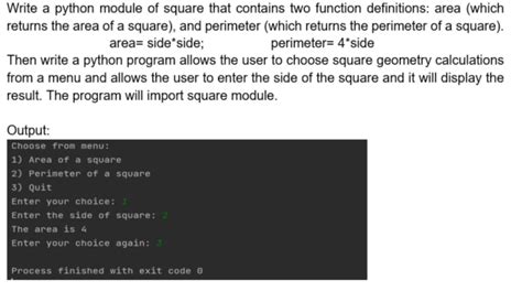 Solved Write A Python Module Of Square That Contains Two