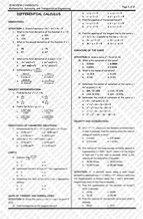 SOLUTION Differential Calculus Reviewer Studypool