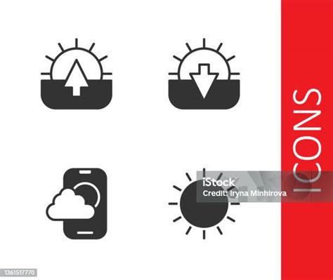 설정 태양 일출 일기 예보 응용 프로그램과 일몰 아이콘 벡터 Gui 위젯에 대한 스톡 벡터 아트 및 기타 이미지 Gui 위젯 검은색 구름 Istock