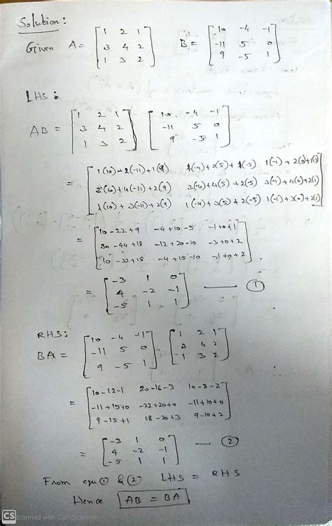 show that ab ba in each of the following cases a begin{bmatrix} 1 and 2 and 1 3 and 4 and 2 1 and 3 and 2