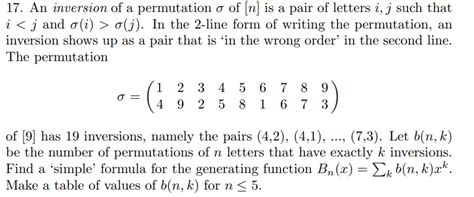 Recurrence That Leads To The Generating Function Of Inversions Of A