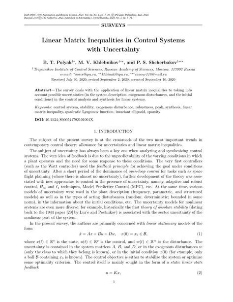 PDF Linear Matrix Inequalities In Control Systems With Uncertainty