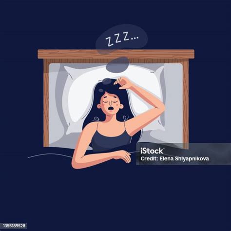 코골이 벡터 그림 침대에 누워 있는 여자는 깊은 수면을 취하는 동안 입을 벌리고 큰 소리로 코를 골립니다 일부 Zzz의를 잡는 여성 사람 수면 무호흡증 코골이 웹에 대한