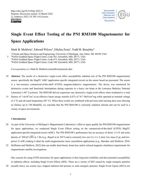 PDF Single Event Effect Testing Of The PNI RM Magnetometer For
