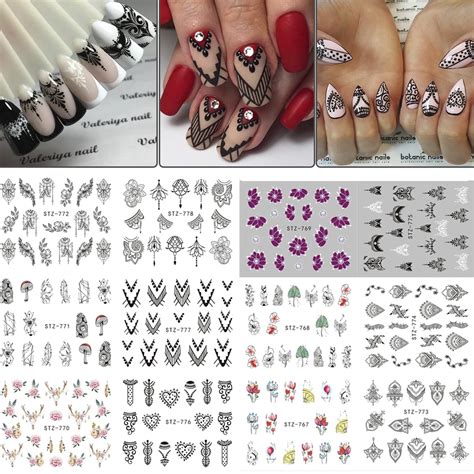 13 шт лот наклейки для ногтей черные украшения наклейки для ногтей цветы переводные