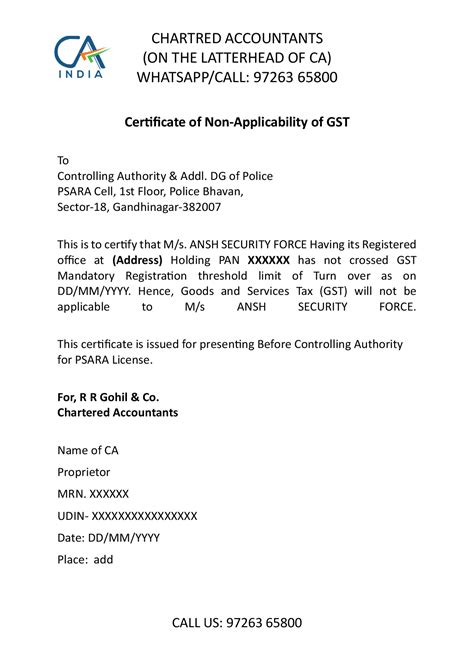 Gst Non Applicability Certificate Service