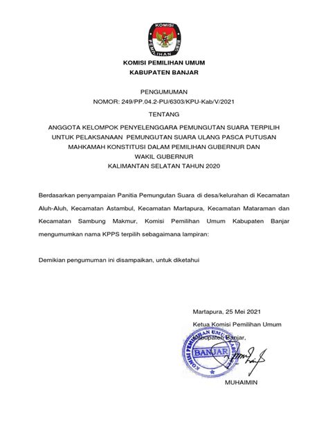 Pengumuman Kpps Terpilih Psu Pdf