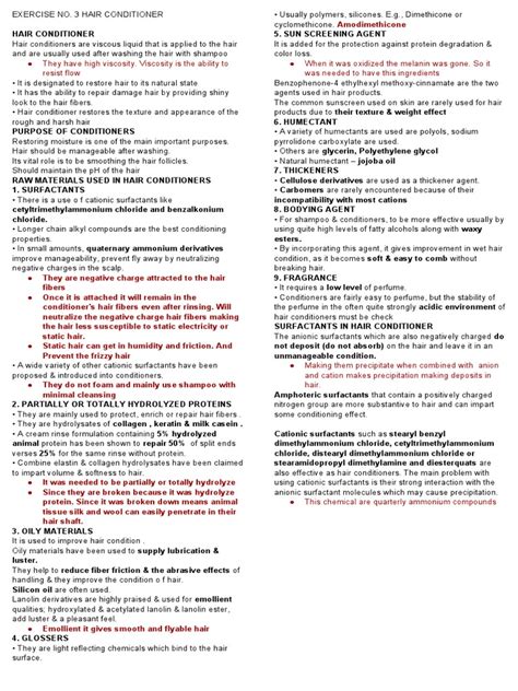 Exercise No 3 Hair Condtioner Download Free Pdf Surfactant Shampoo
