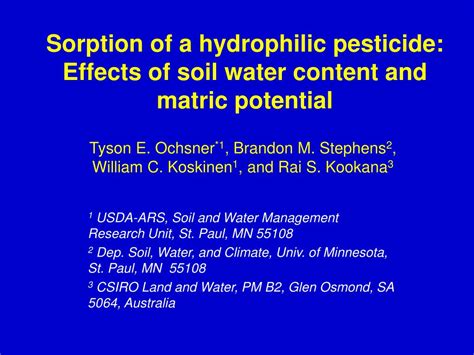 Ppt Sorption Of A Hydrophilic Pesticide Effects Of Soil Water