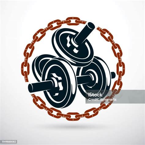 아령 및 디스크 무게 벡터 일러스트 레이 션으로 둘러싸인 철 사슬 크로스 피트와 보디 빌딩 스포츠 장비 강철에 대한 스톡 벡터 아트 및 기타 이미지 Istock