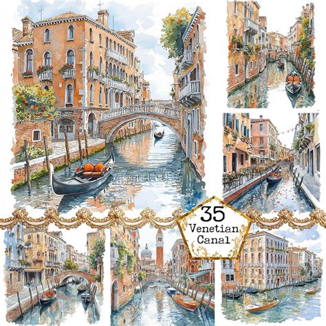 Jpeg Watercolor Venetian Canal Clipart Bundle Commercial Use Venice