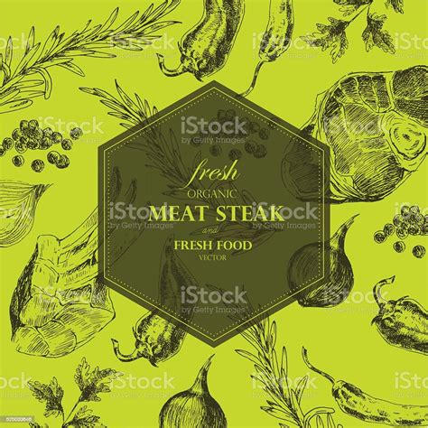 벡터 고기류 스테이크 스케치 그림이요 디자이너 템플릿을 음식 손으로 그린 고기에 대한 스톡 벡터 아트 및 기타 이미지 고기