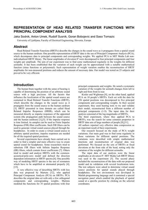 Pdf Representation Of Head Related Transfer Functions With Principal