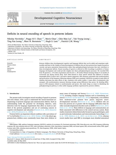 Pdf Deficits In Neural Encoding Of Speech In Preterm Infants