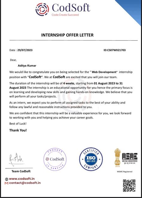 aditya kumar on linkedin codsoft training startup mnccompany