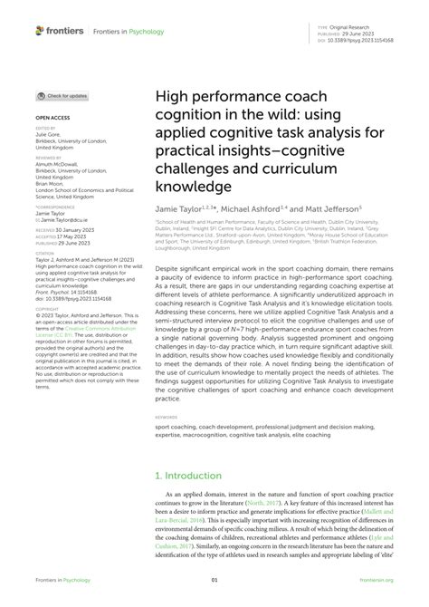 Pdf High Performance Coach Cognition In The Wild Using Applied Cognitive Task Analysis For