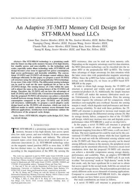 Pdf An Adaptive 3t 3mtj Memory Cell Design For Stt Mram Based Llcs