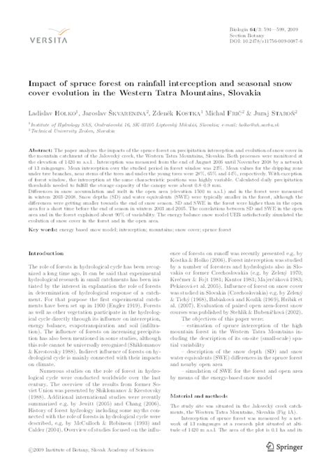 Pdf Impact Of Spruce Forest On Rainfall Interception And Seasonal Snow Cover Evolution In The