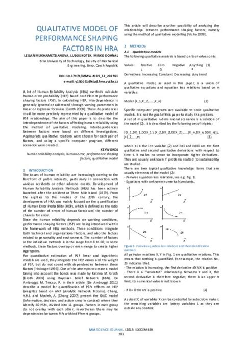 Qualitative Model Of Performance Shaping Factors In Hra Mm Science