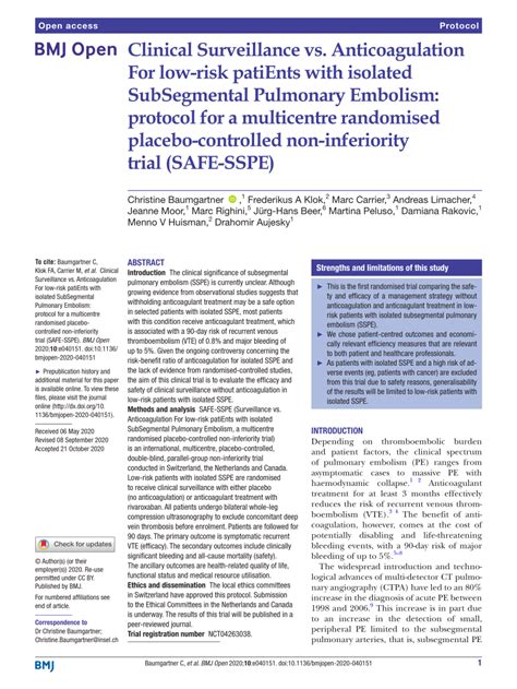 Pdf Clinical Surveillance Vs Anticoagulation For Low Risk Patients With Isolated Subsegmental