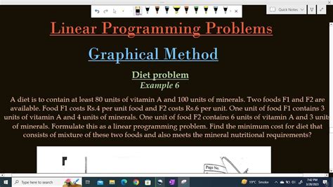Lpp18 Linear Programming Problems Diet Problem Graphical Method Example 6 Youtube