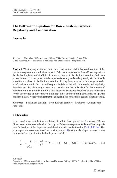 Pdf The Boltzmann Equation For Boseeinstein Particles Regularity