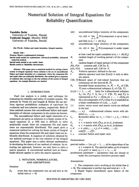 pdf numerical solution of integral equations for reliability