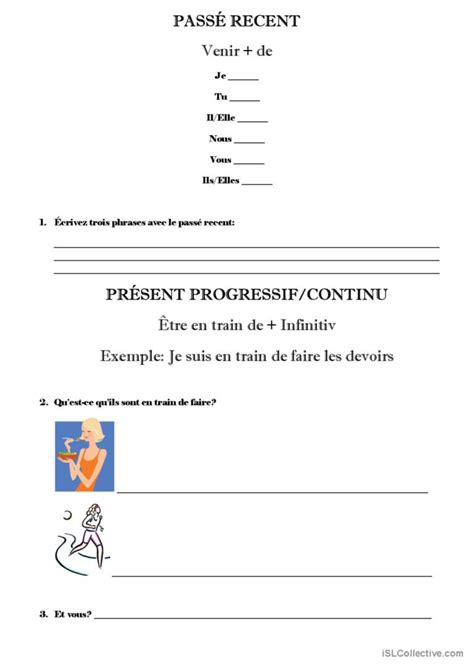 PassÉ Recent And PrÉsent Continu Prati Français Fle Fiches Pedagogiques
