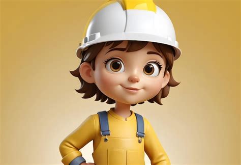 Girl Construction Worker Cartoon Illustration Premium Ai Generated Image